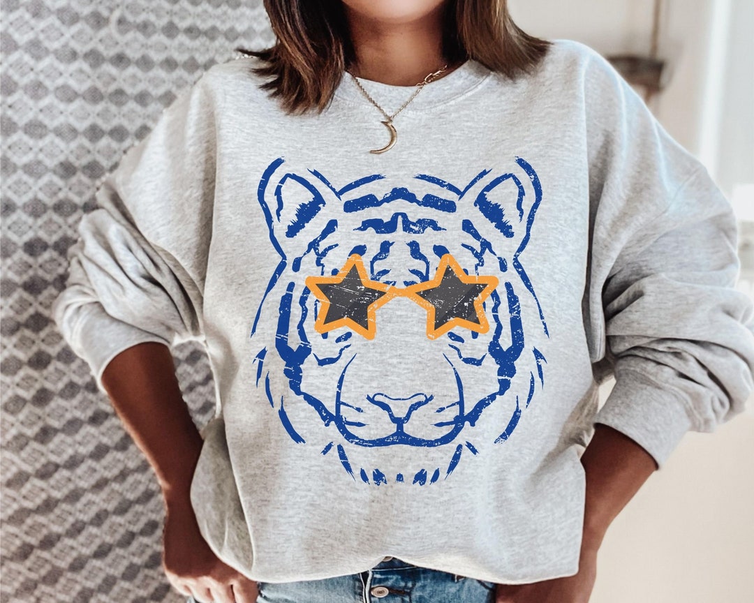 Retro Blue and Orange Tiger Sweatshirt, Tigers Mascot, Memphis ...