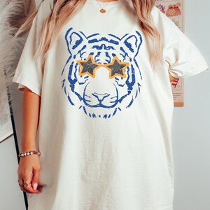 Comfort Colors Retro Blue and Orange Tiger Shirt, Tigers Mascot, Tigers ...