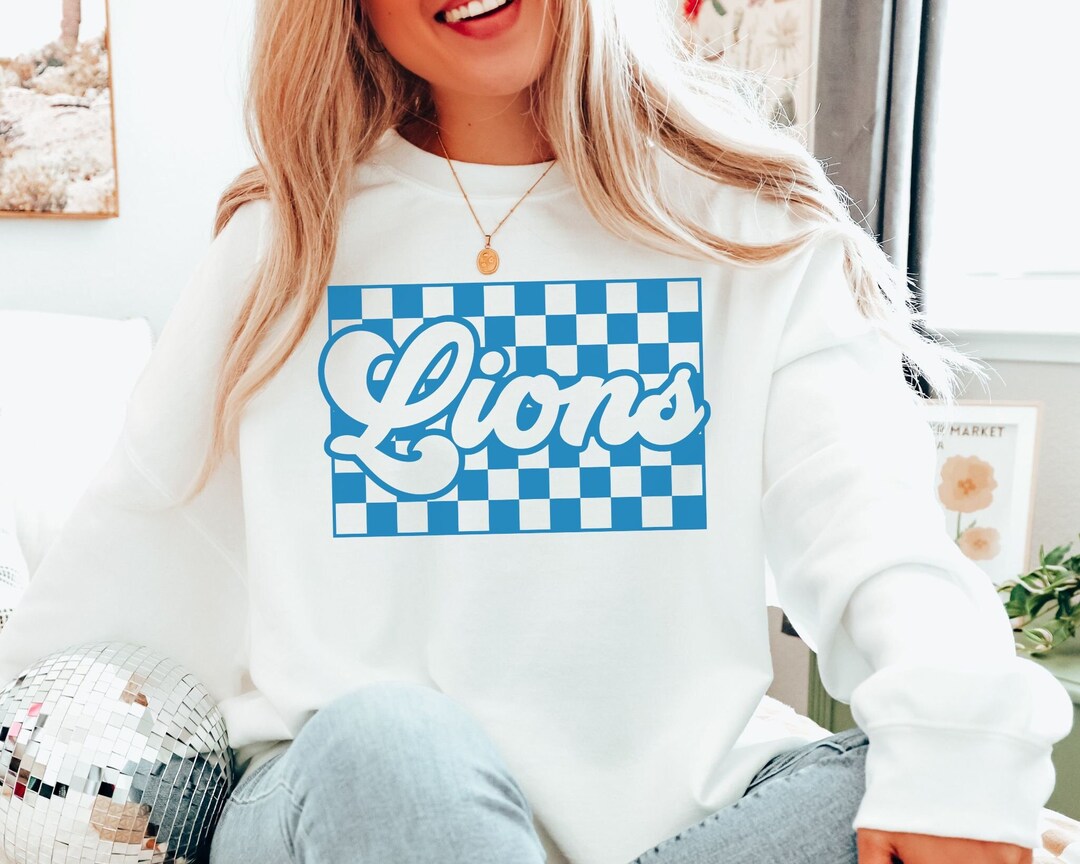 Retro Checkered Lions Sweatshirt, Lions Mascot Sweatshirt, Lions ...