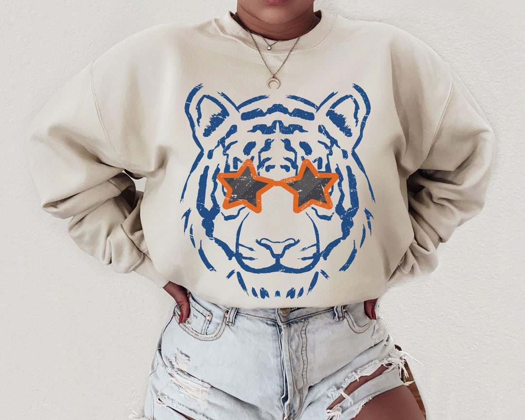 Retro Blue and Orange Tigers Sweatshirt Tigers Crewneck Tigers Baseball ...