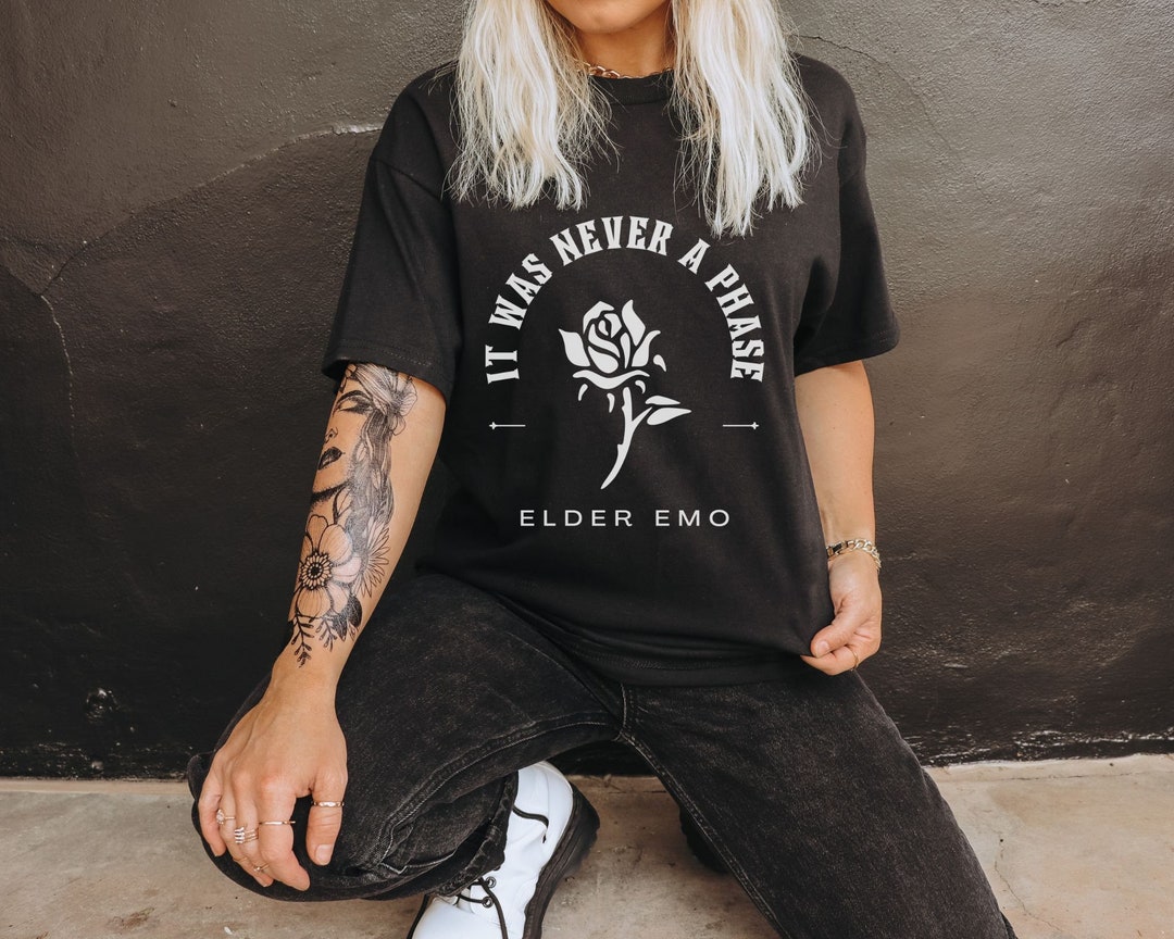 It Was Never a Phase Elder Emo Shirt Elder Emo Tee Emo Gift Emo Concert Tee Goth Tee Concert ...