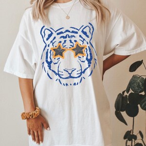 Comfort Colors Retro Blue and Orange Tiger Shirt, Tigers Mascot, Tigers ...