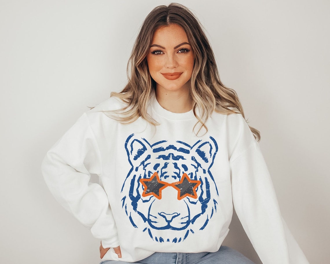 Retro Blue and Orange Tigers Sweatshirt Tigers Crewneck Tigers - Etsy