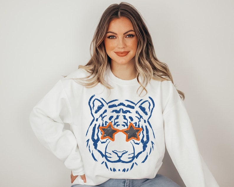 Retro Blue and Orange Tigers Sweatshirt Tigers Crewneck Tigers - Etsy