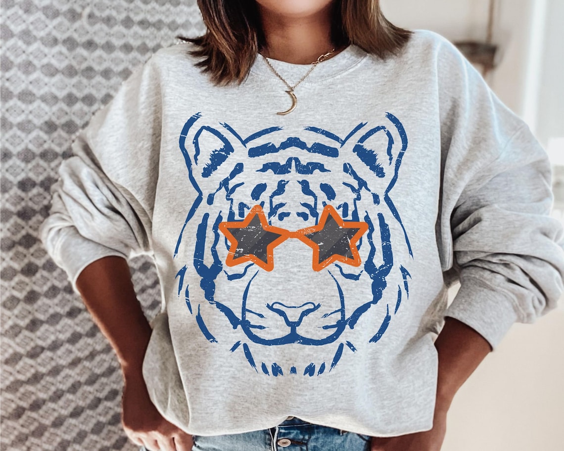 Retro Blue and Orange Tigers Sweatshirt Tigers Crewneck Tigers - Etsy