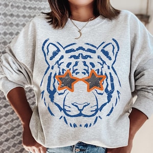 Retro Blue and Orange Tigers Sweatshirt Tigers Crewneck Tigers Baseball ...