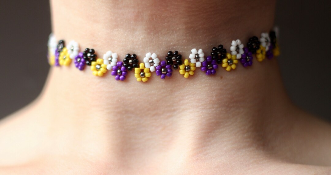 Nonbinary Pride Flag Coloured Seed Bead Necklace Flower LGBTQIA2S ...