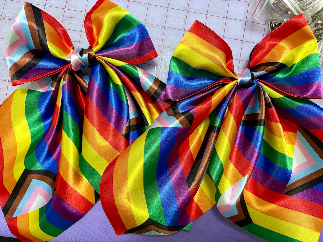 Progress Pride Flag HAIRBOW LGBTQ+ Gay Accessory Satin Rainbow Hair Bow ...