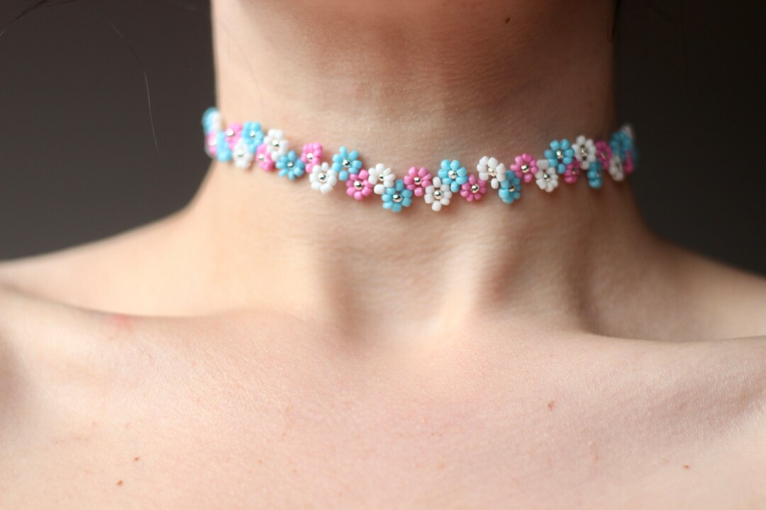 Transgender Pride Flag Coloured Seed Bead Necklace Flower Lgbt Floral ...