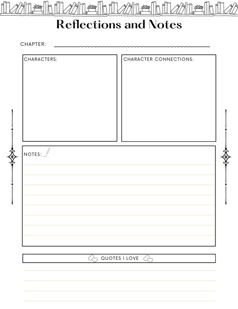 Printable Notes Pages for Reading Reflection and Monthly Book Tracker ...