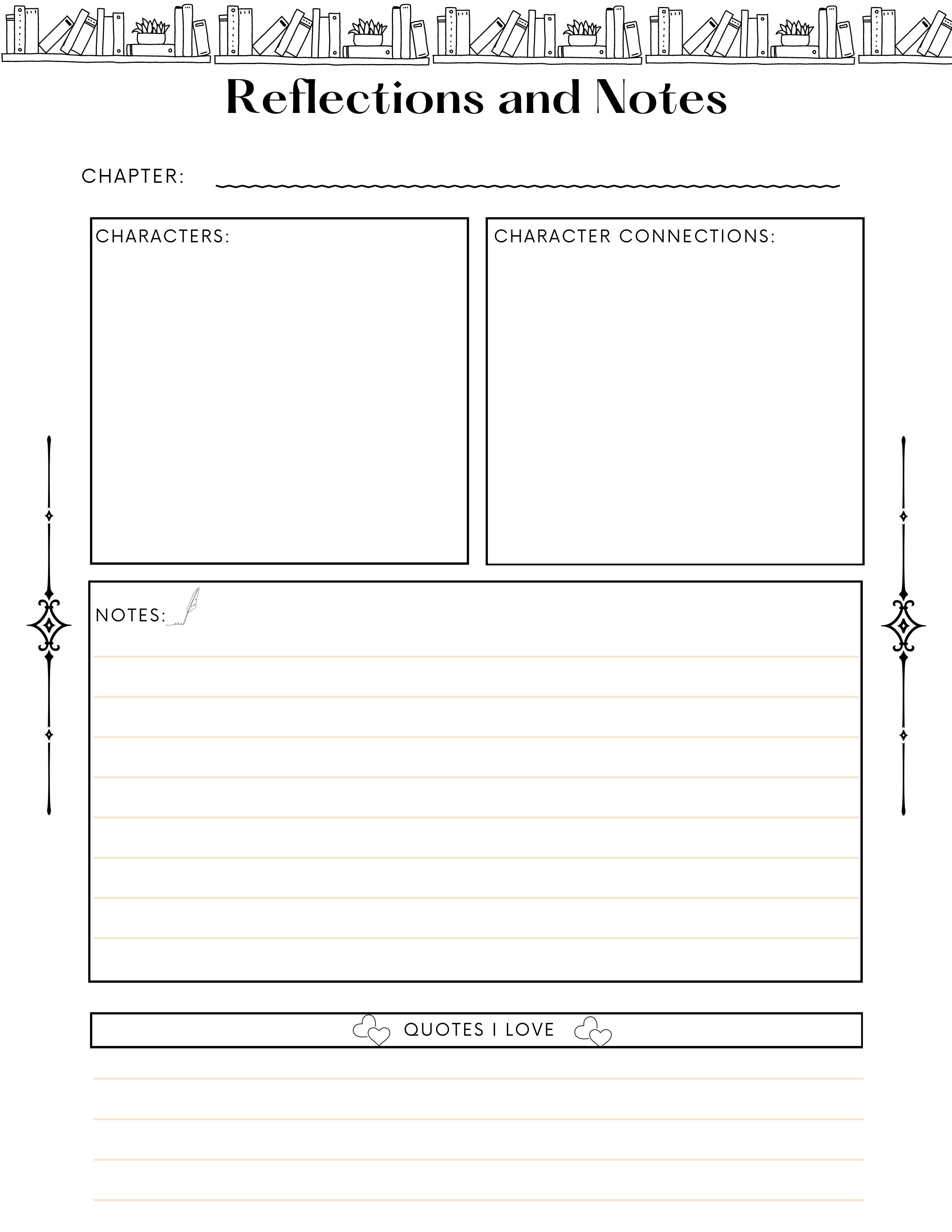 Printable Notes Pages for Reading Reflection and Monthly Book Tracker ...