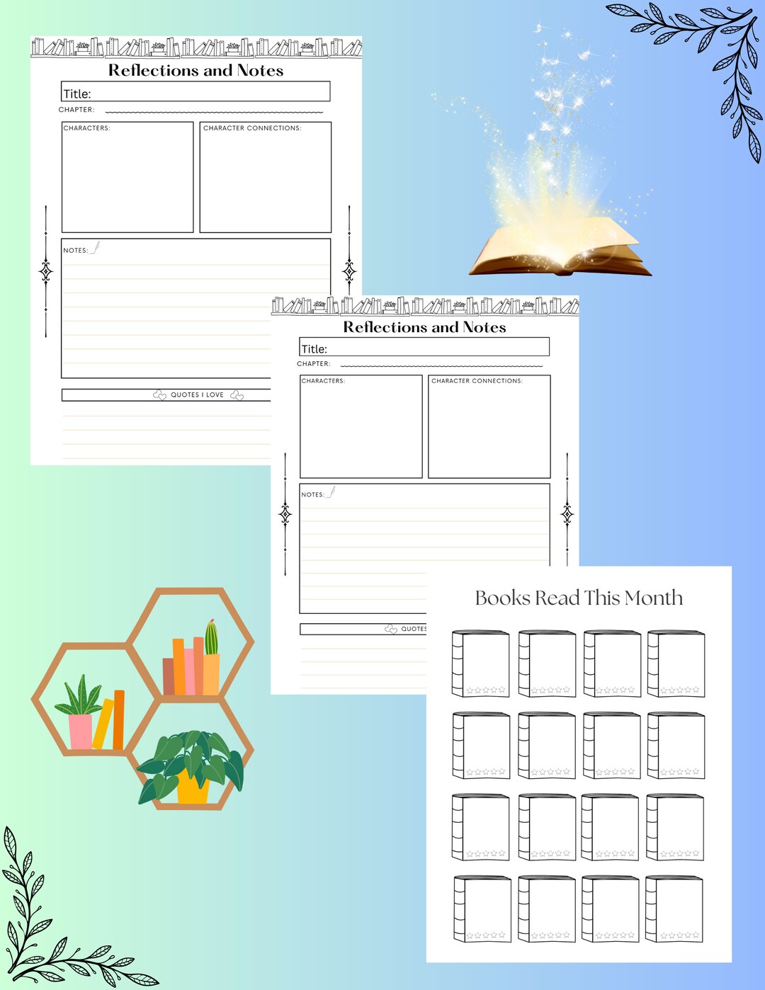 Printable Notes Pages for Reading Reflection and Monthly Book Tracker ...