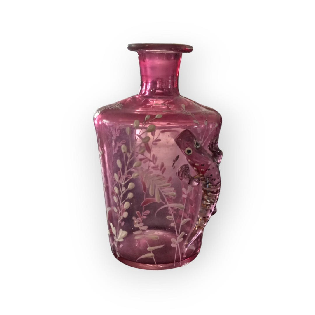 Antique Bohemian Art Glass Moser Hand Blown Pink Salamander Vase ...