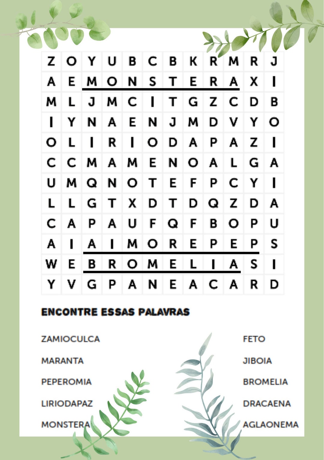 Sopa De Letras Plantas Interior Pouca Luz Em Português - Etsy Ireland