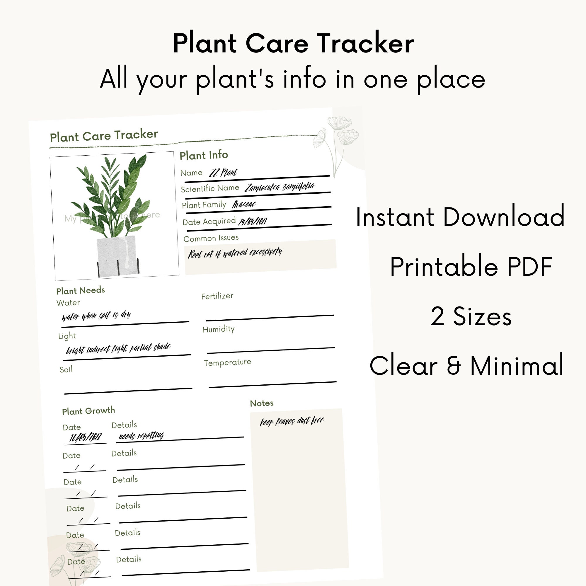 Plant Care Tracker Instant Download Digital Plant Planner House Plant ...