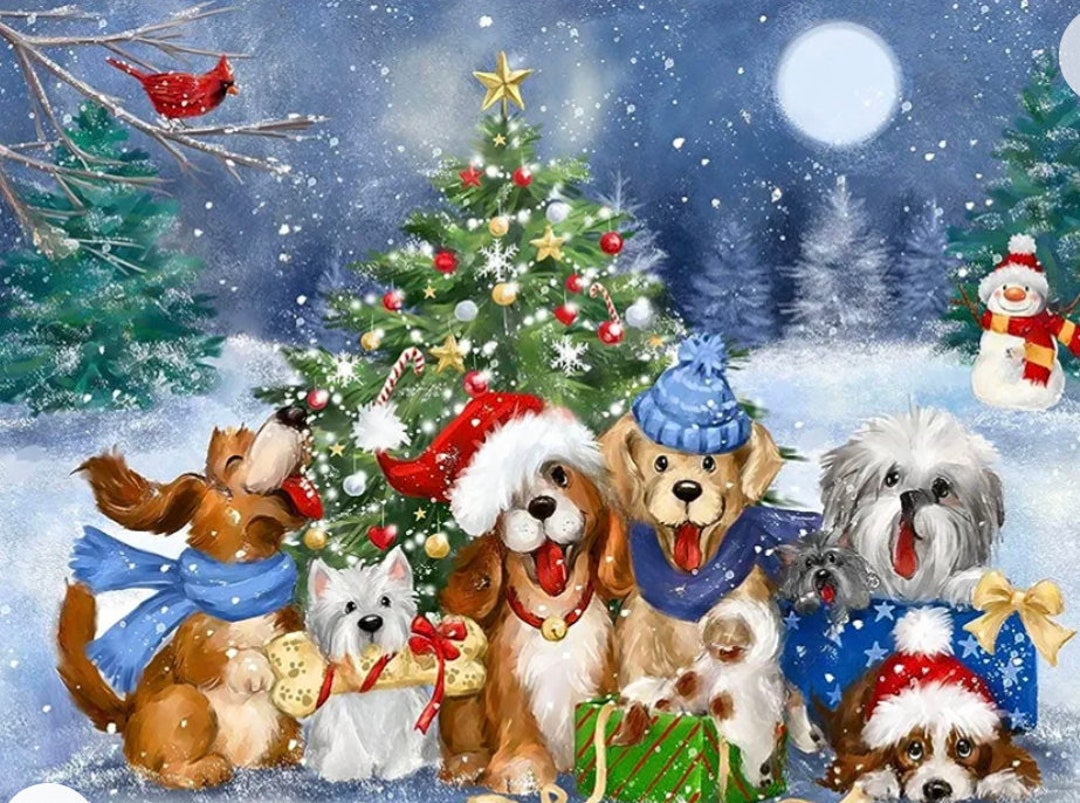 Christmas Dogs Diamond Painting Kit 30x40cm Full ROUND Drill Christmas ...