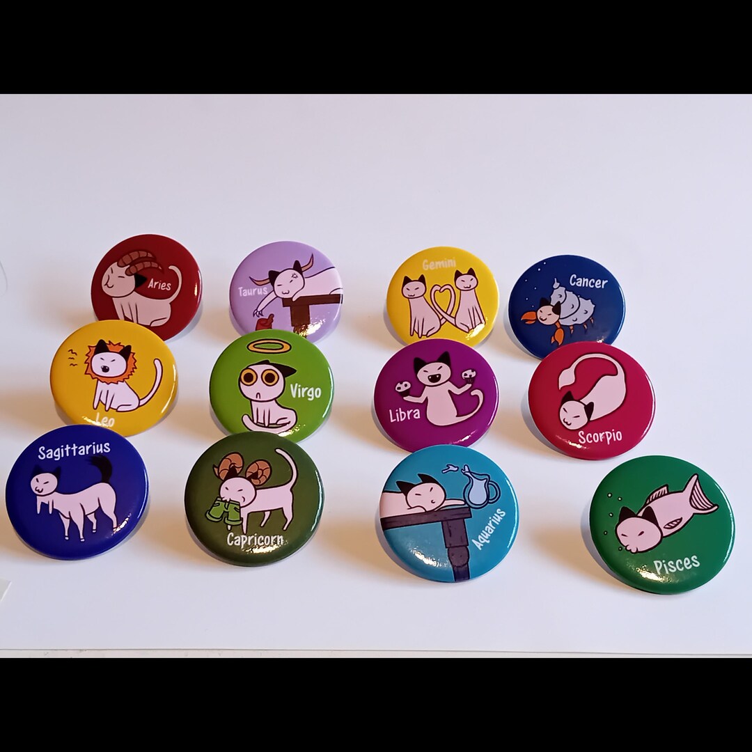 Cats of the Zodiac Button Badge - Etsy