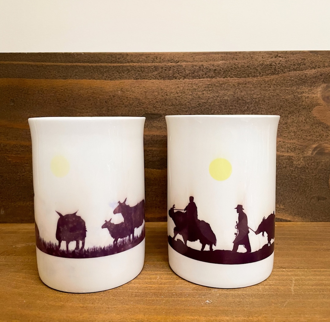 Whimsical Cowboy Coffee Cups | Watercolor Coffee Cups | Vintage Western ...