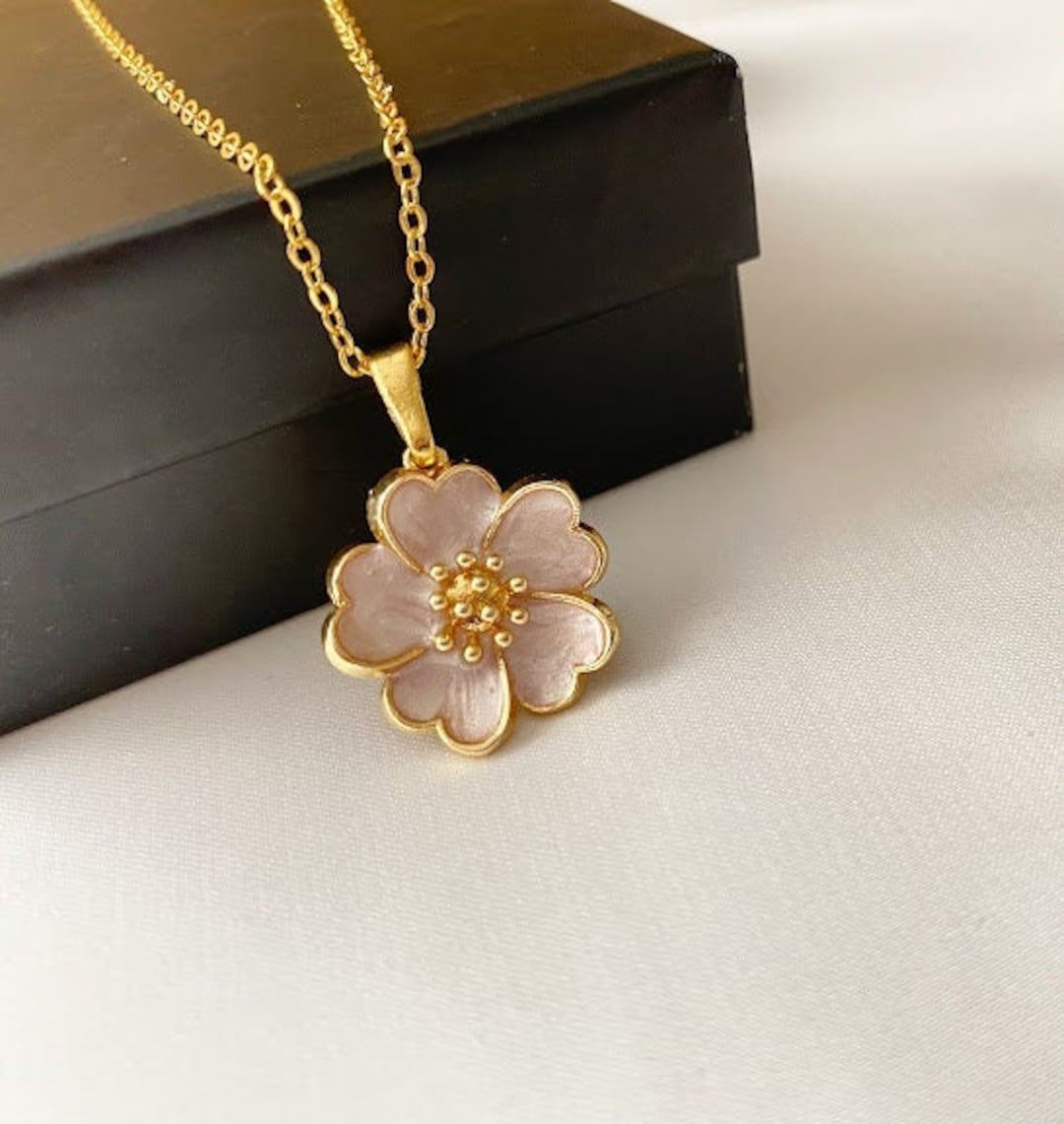 Flower Necklace, Enamel Pendants, Dainty Flower Necklace, Flower ...