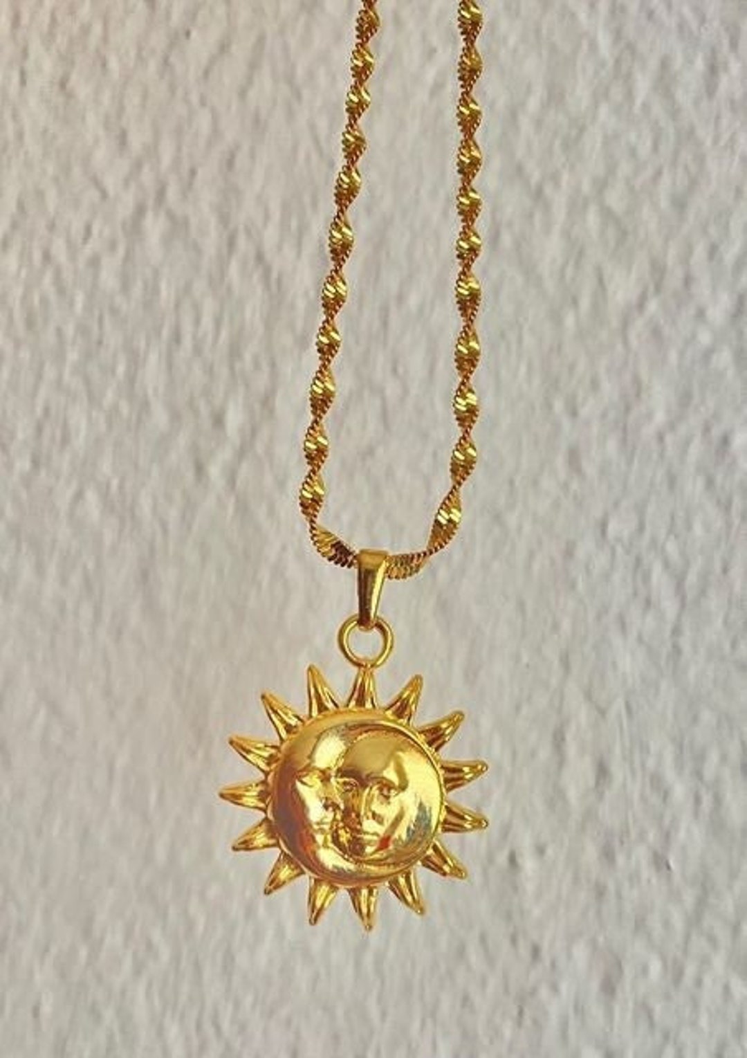 18k Gold Plated Sun and Moon Vintage Style Celestial Yin Yang Celestial Zodiac Mystic Dainty ...
