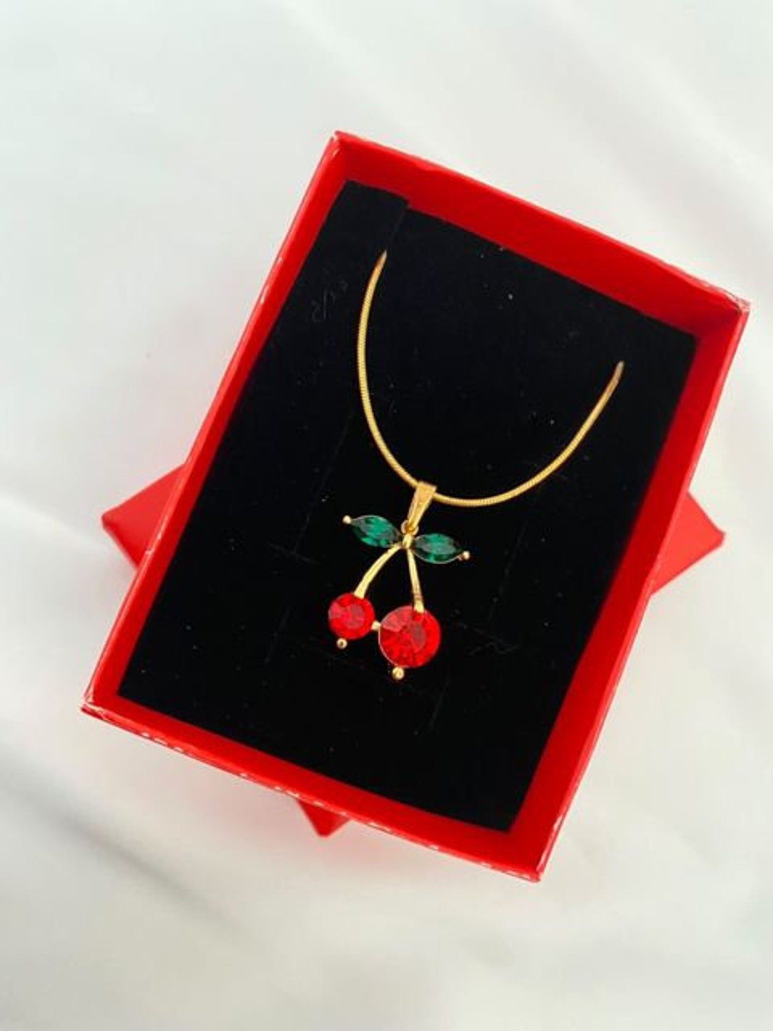Cute Red Cherry Necklace, Fruit Cherry Pendant, Gold Cherry Necklace ...