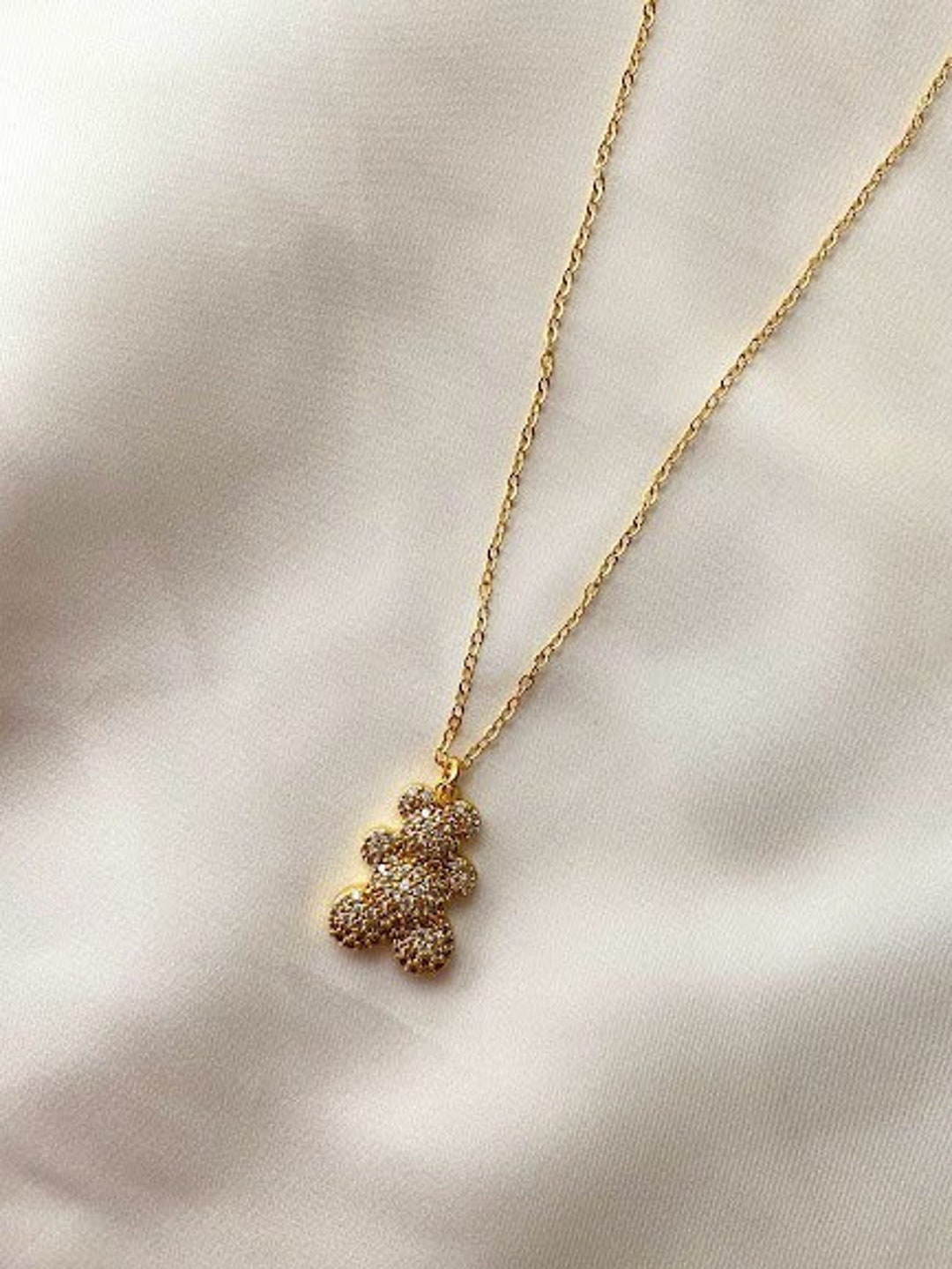 Teddy Bear Necklace, 18k Gold Plated Teddy Bear Dainty Necklace, Animal ...