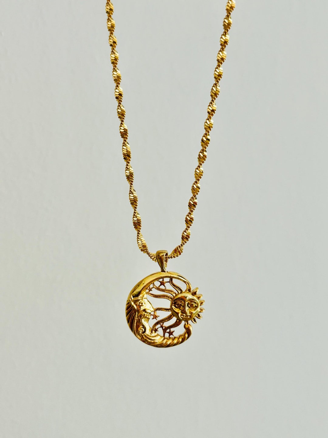 Sun and Moon Vintage Style 18K Gold Plated Celestial Yin Yang Zodiac Mystic Charm Dainty ...