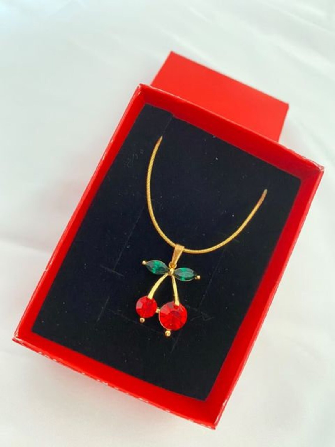 Cute Red Cherry Necklace, Fruit Cherry Pendant, Gold Cherry Necklace ...