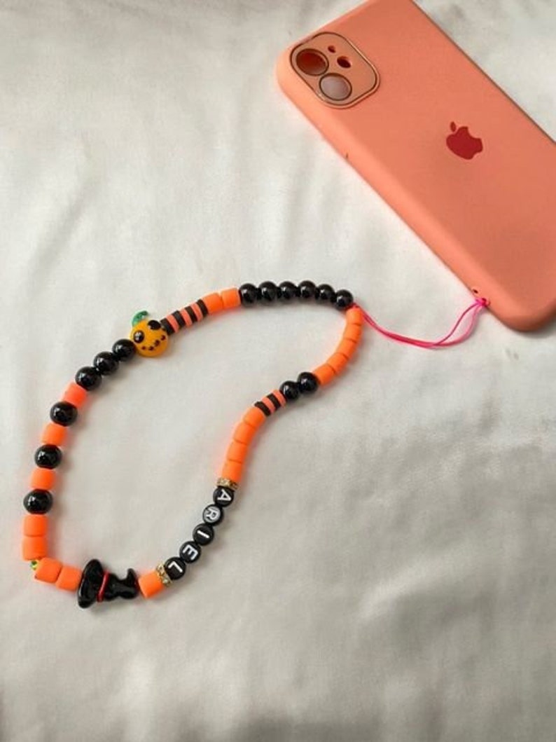 Halloween Phone Strap, Pumpkin Beaded Phone Strap, Halloween Phone ...