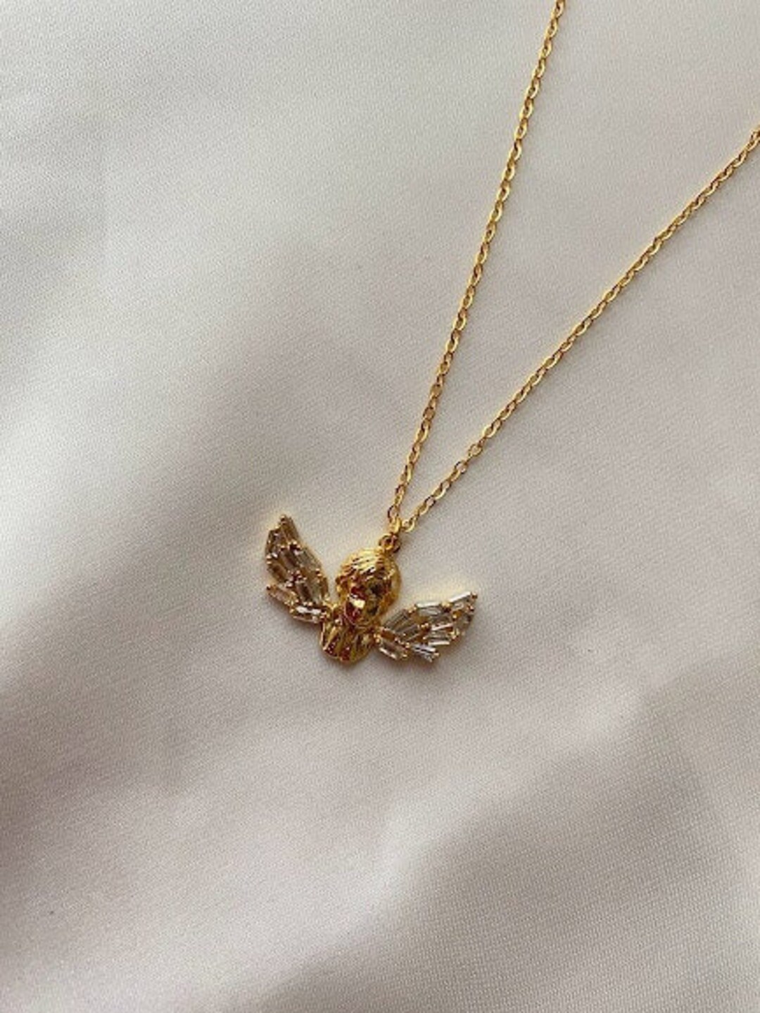 Gold Angel Necklace, Cherub Necklace, Wing Necklace, Angel Dainty ...