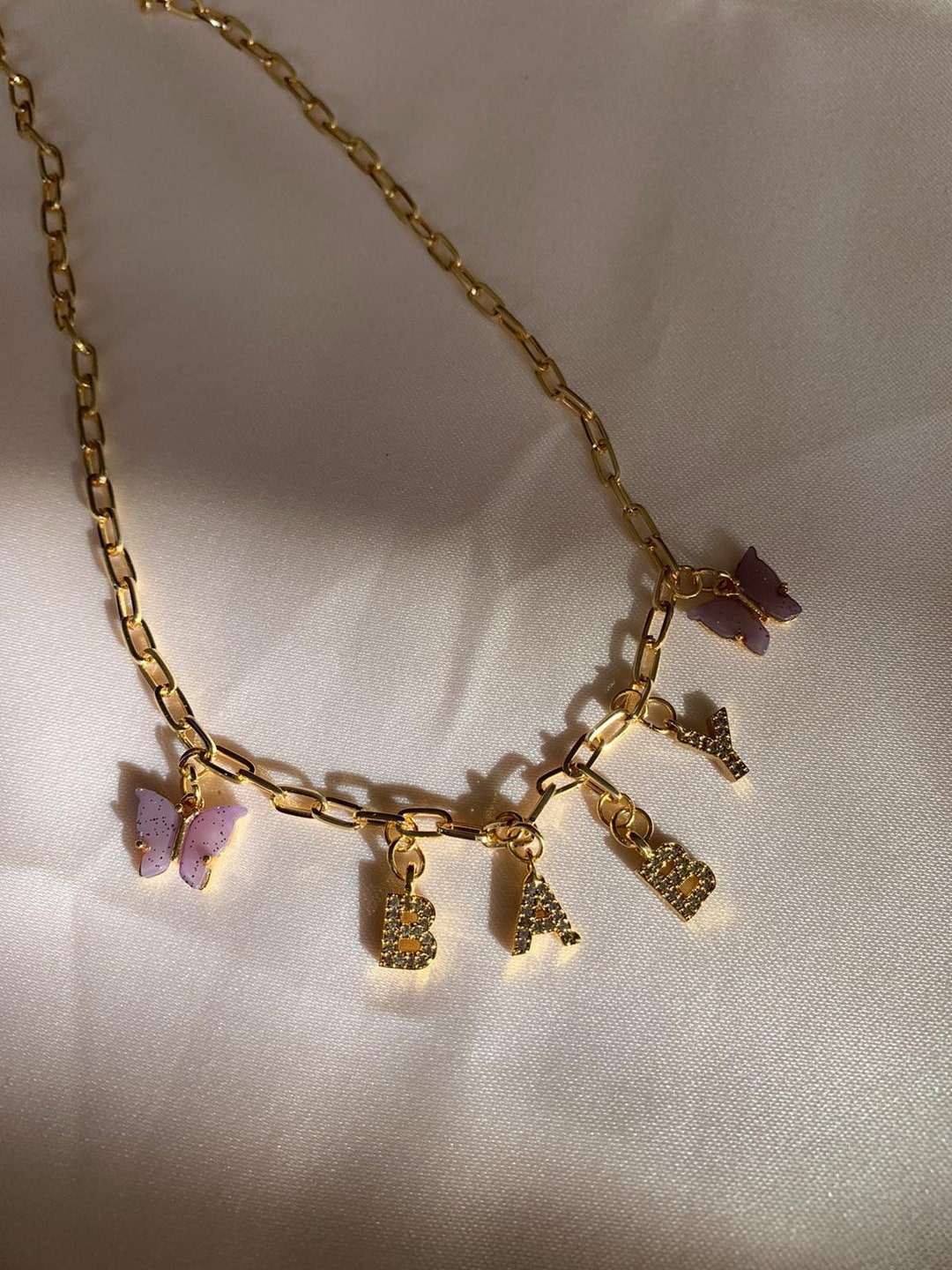 Customizeble Butterfly Name Necklace Gold Butterfly, Monogram Necklace ...