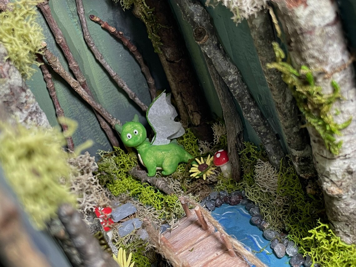 Enchanted Forest Book Nook With Dragon Hand-sculpted, Built, Painted ...