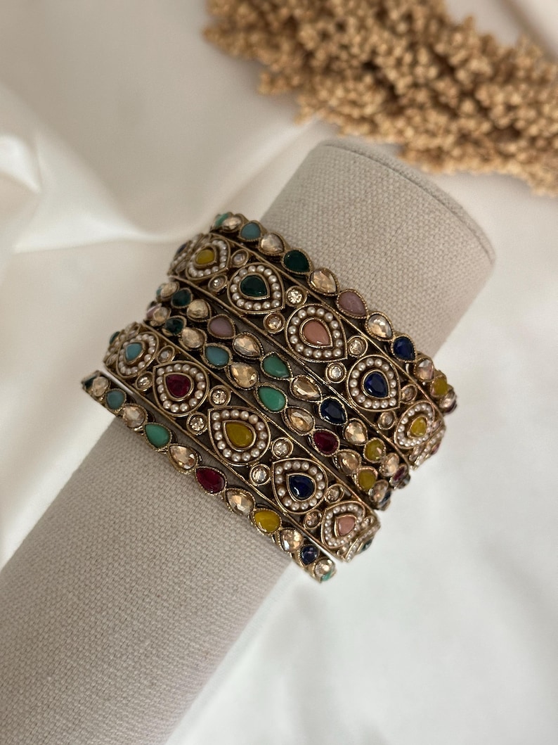 Multicolor Stone Kade Metal Bangles Se/indian Bangles/punjabi Bangles ...