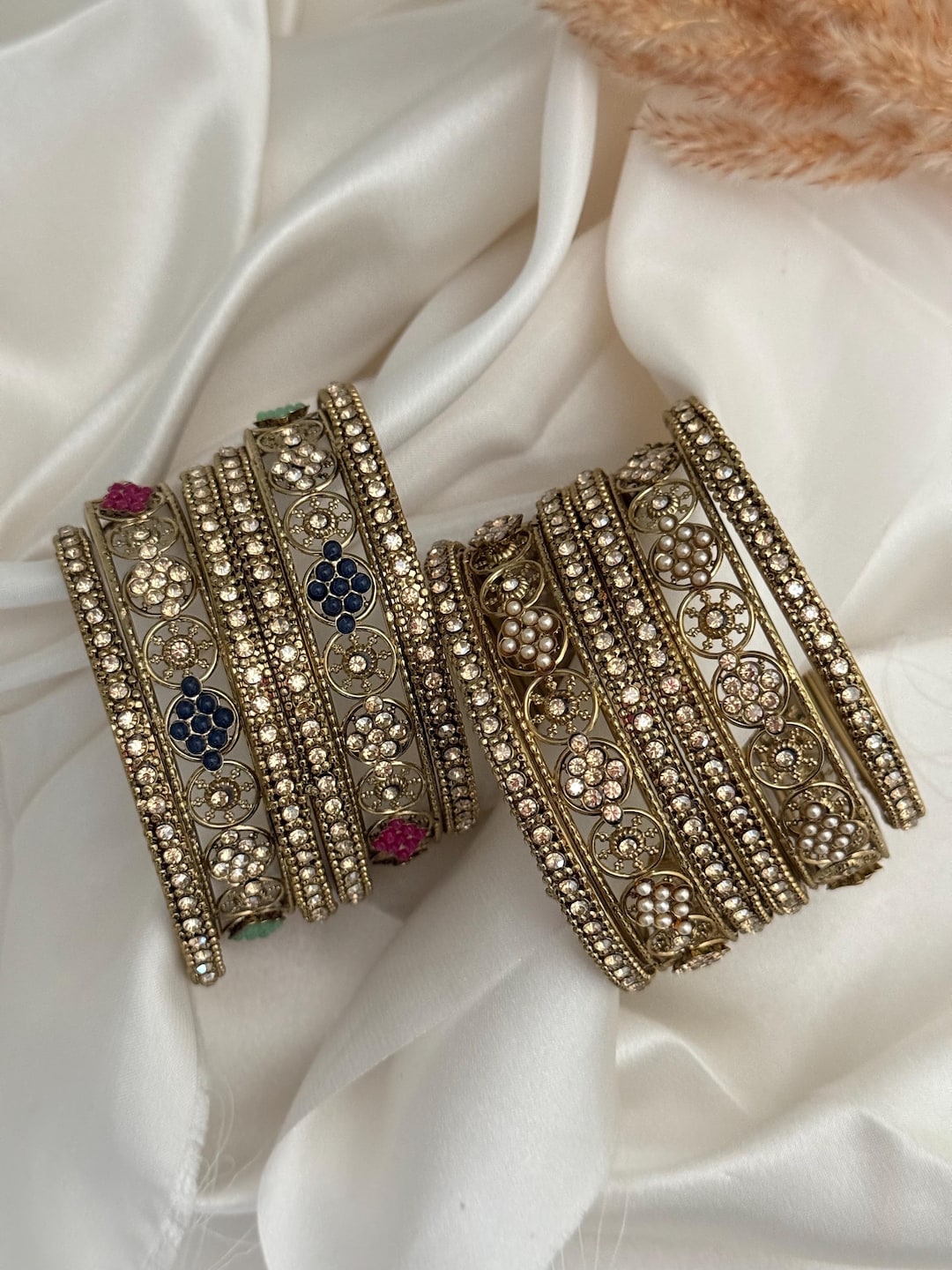 Antique Gold Multicolor Kade Bangles/indian Bangles/punjabi Bangles Set ...