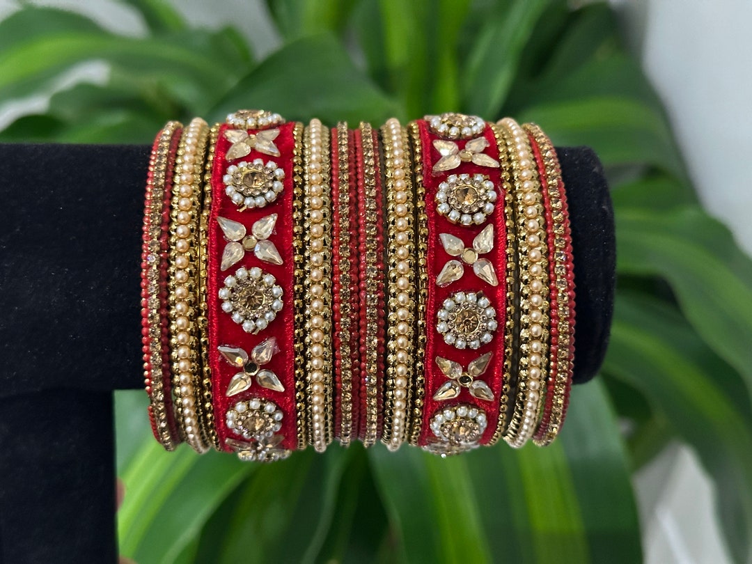 Velvet Stone Kade Bangles/indian Bangles/punjabi Bangles Set ...