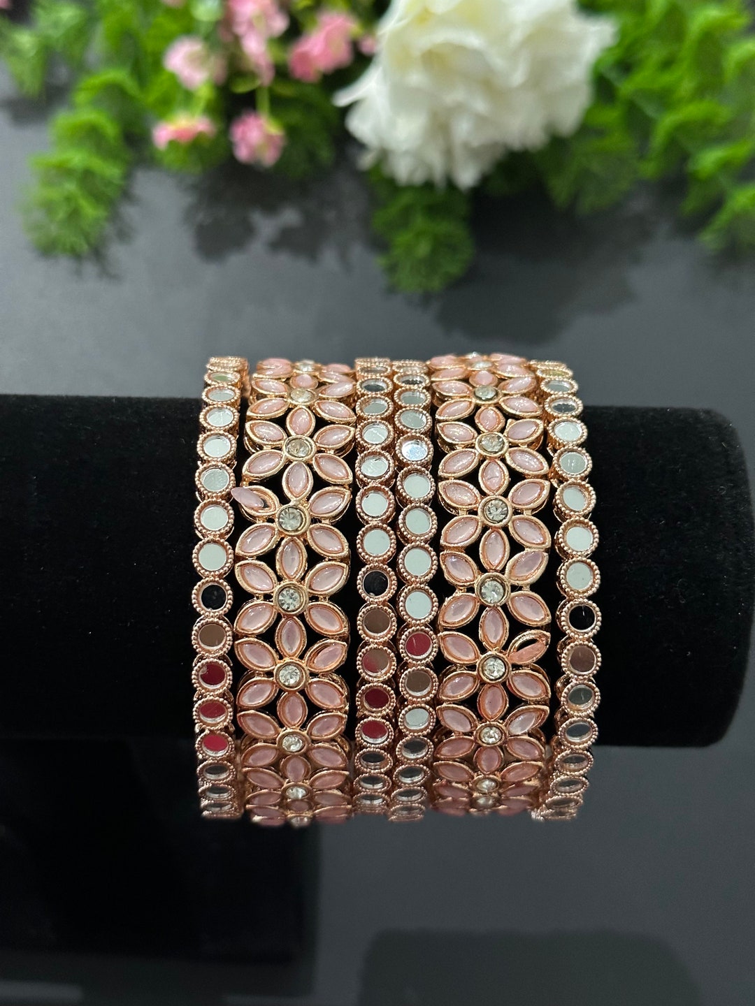 Rose Gold Mirror Kade Bangles/indian Bangles/punjabi Bangles Set Silver ...