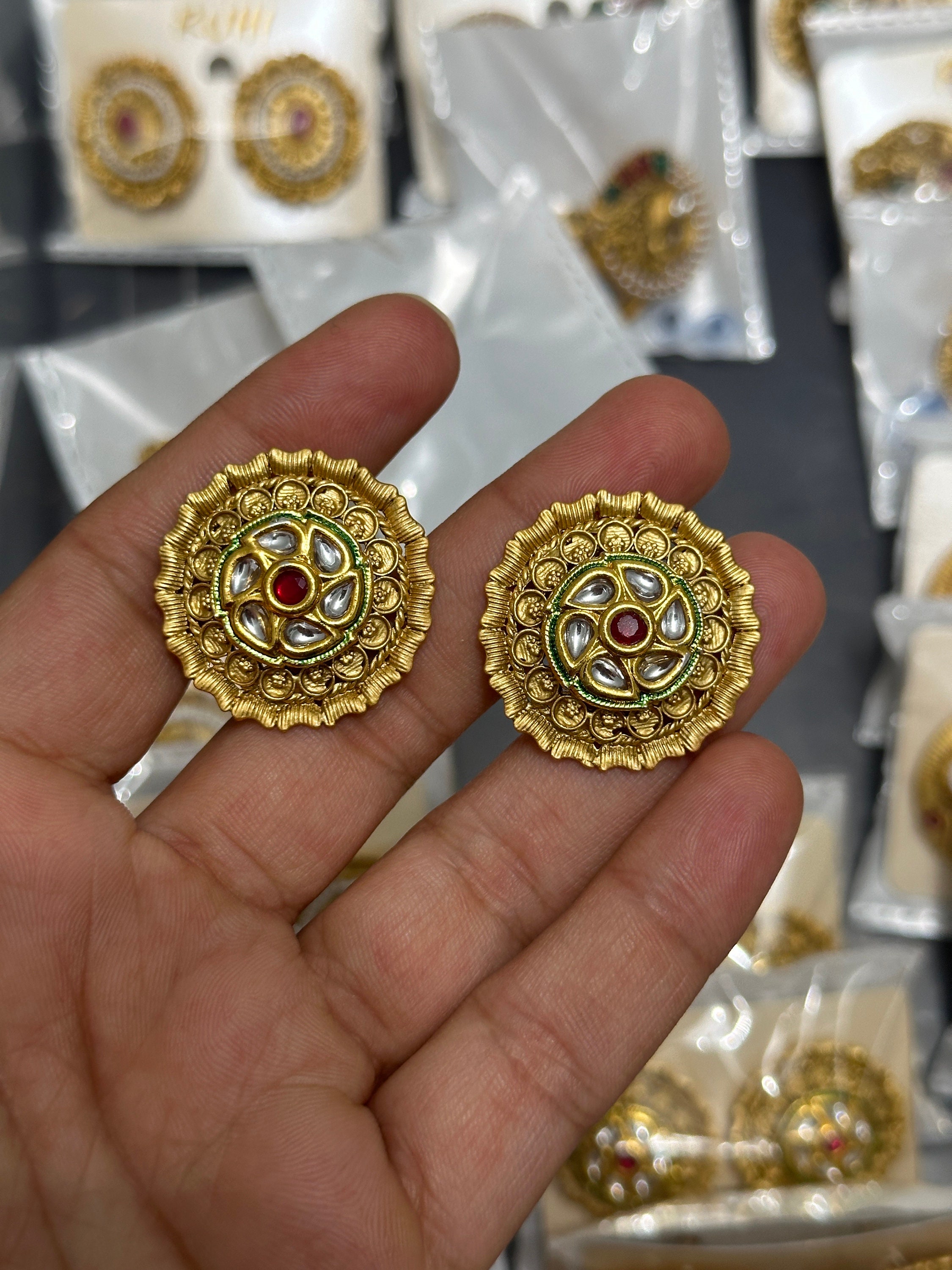 Antique Gold Reverse Ad Polki Studs/kundan Earrings/indian Jewelry ...