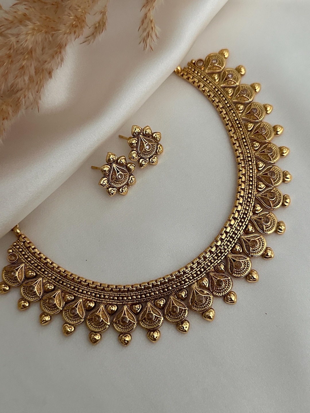 Antique Gold Choker Necklace Kundan Polki Set Kundan Necklace Set/pachi ...
