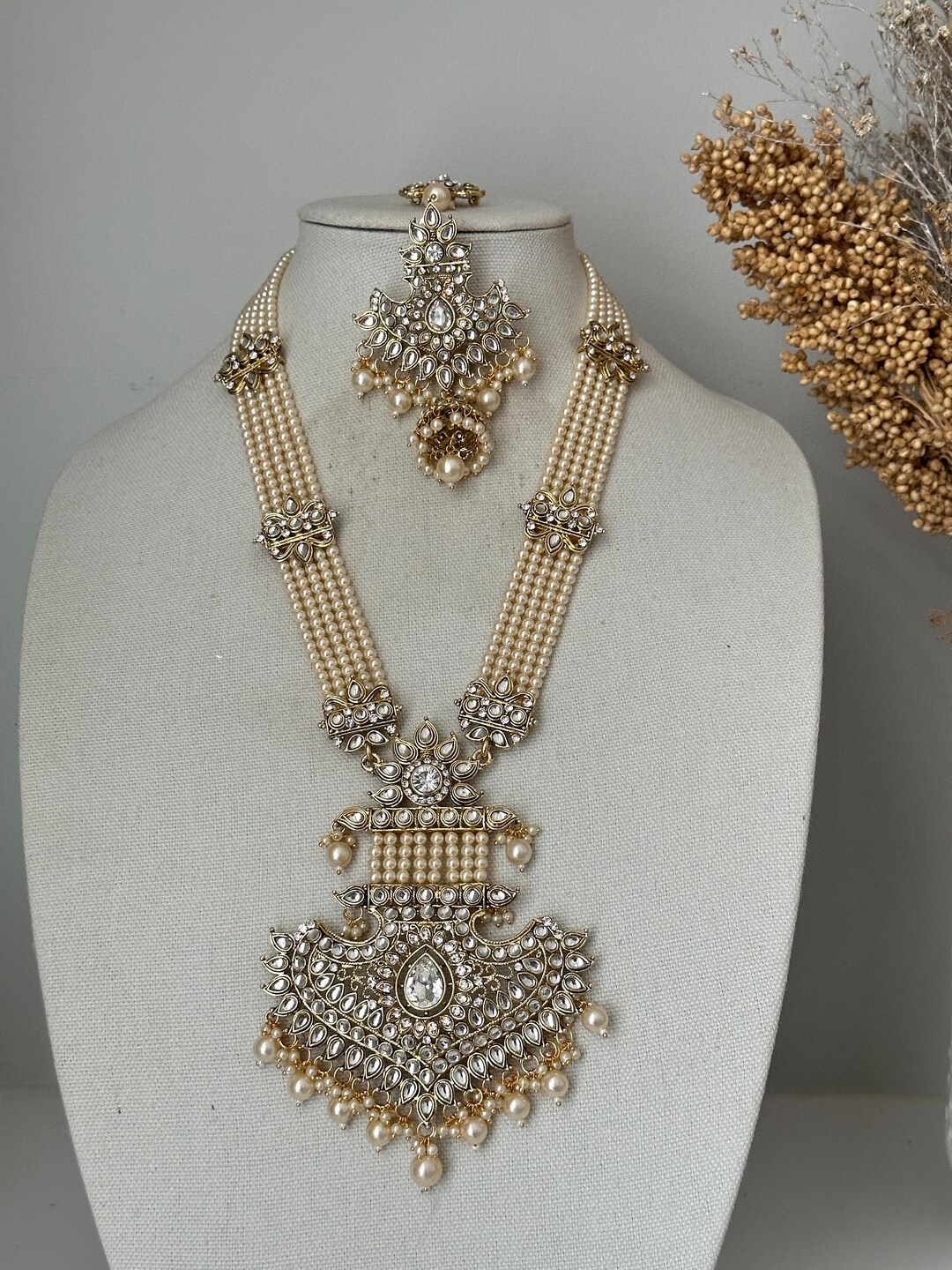 Pearl Long Kundan Necklace Rani Haar Pachi Kundan Bead Kundan Long ...