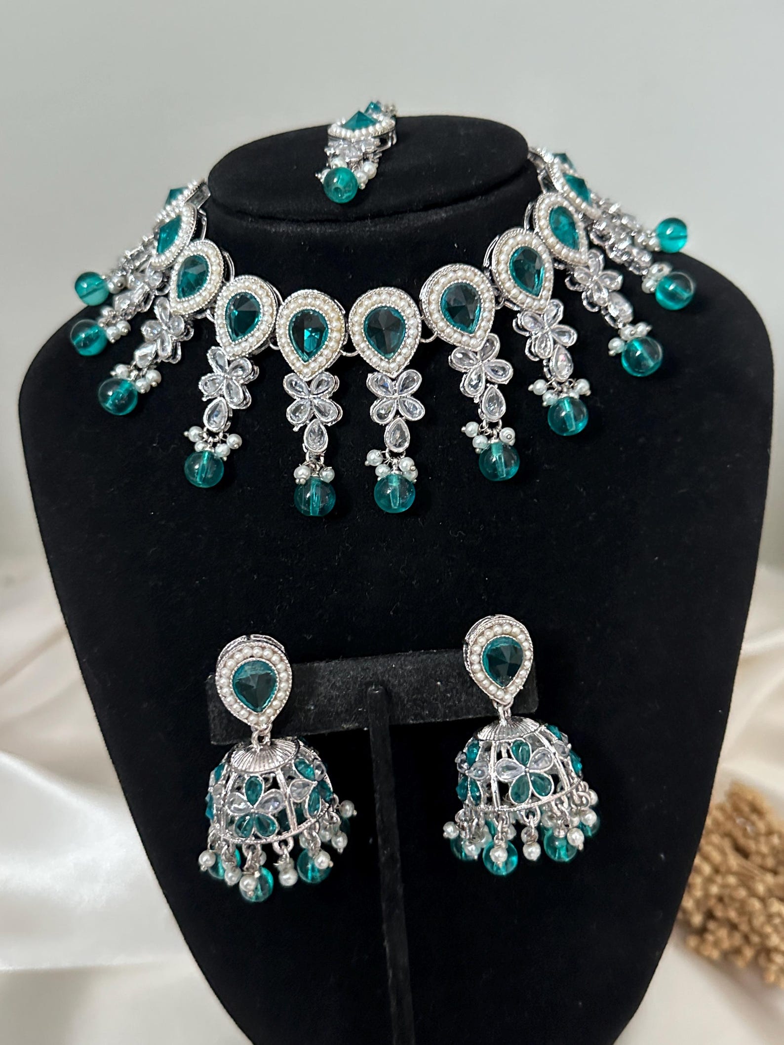 Silver Pokli Choker/ Necklace Earrings X Tikka/indian Uncut Necklace ...