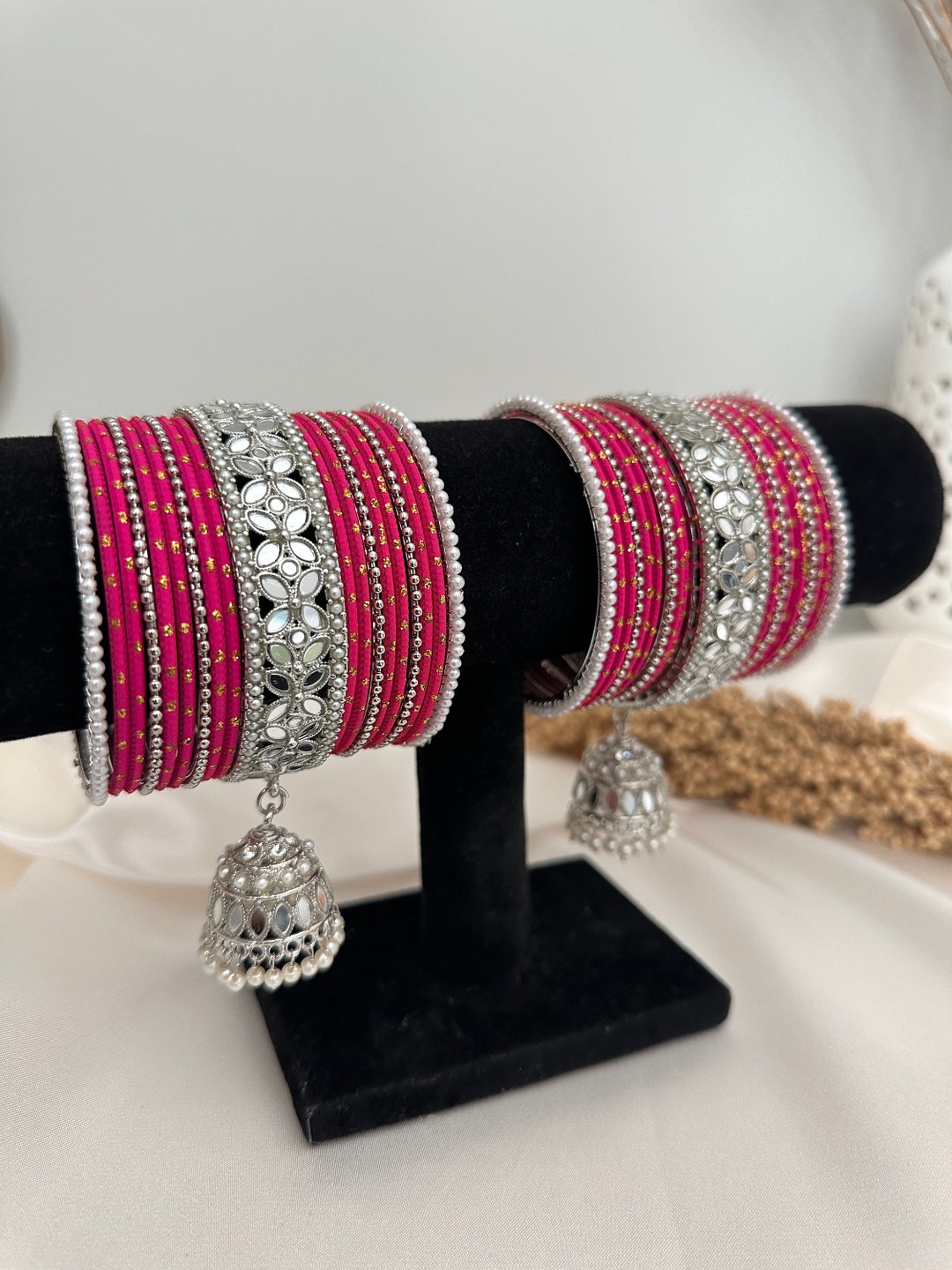 Mirror Kade Metal Bangles/indian Bangles/punjabi Bangles Set,pink Blue ...
