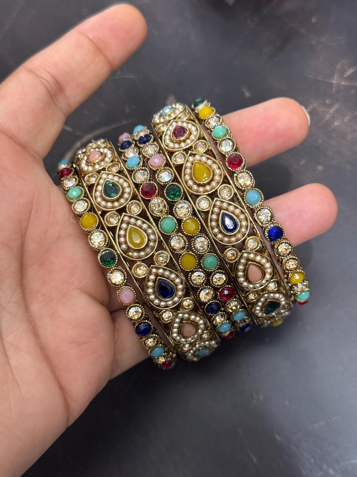 Multicolor Stone Kade Metal Bangles Se/indian Bangles/punjabi Bangles ...
