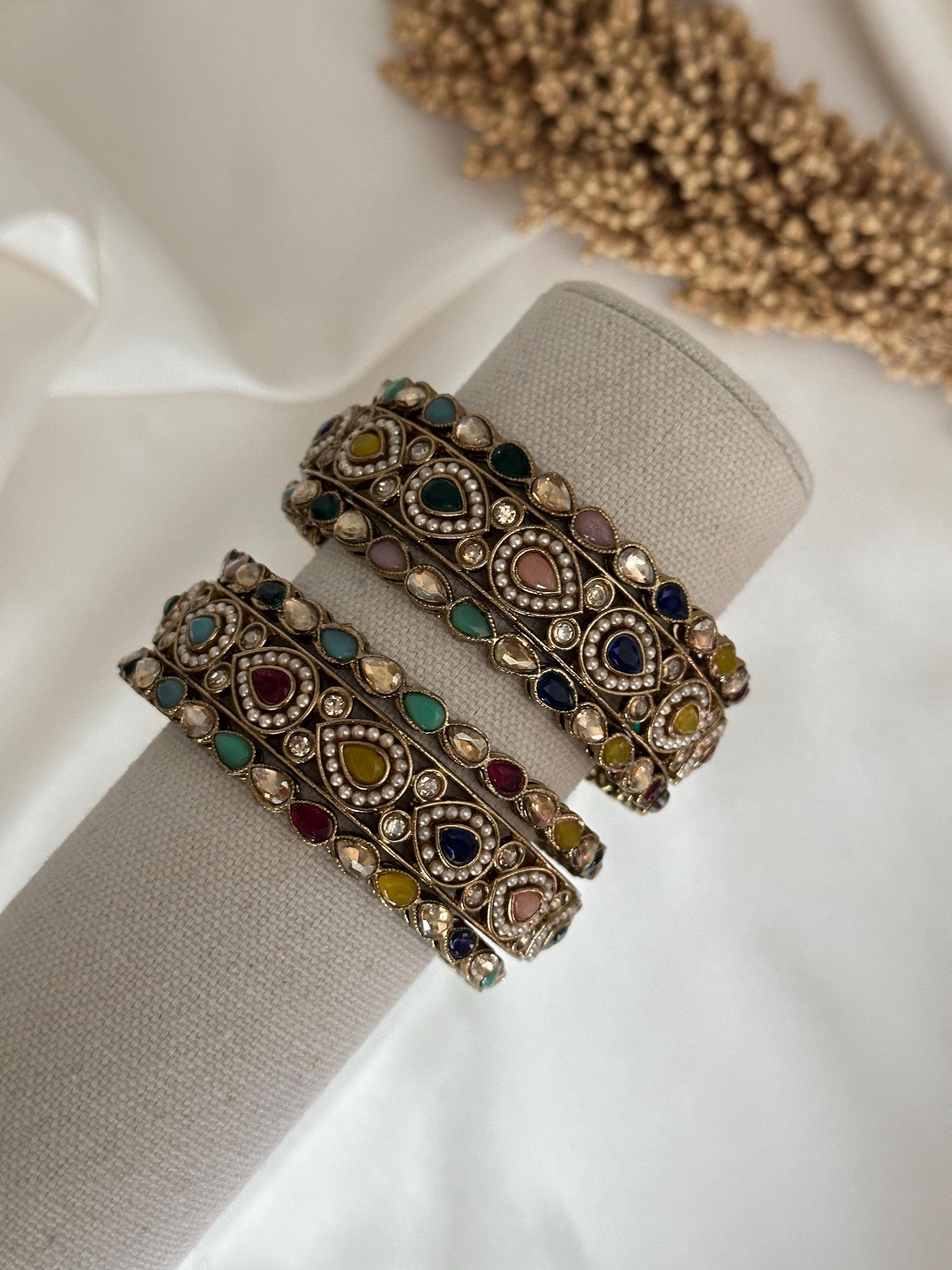 Multicolor Stone Kade Metal Bangles Se/indian Bangles/punjabi Bangles ...