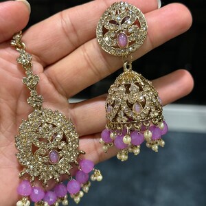 Pakistani Hot Pink Stone Tikka Jhumka Set/tikka Set/green Jhumka/pipple ...