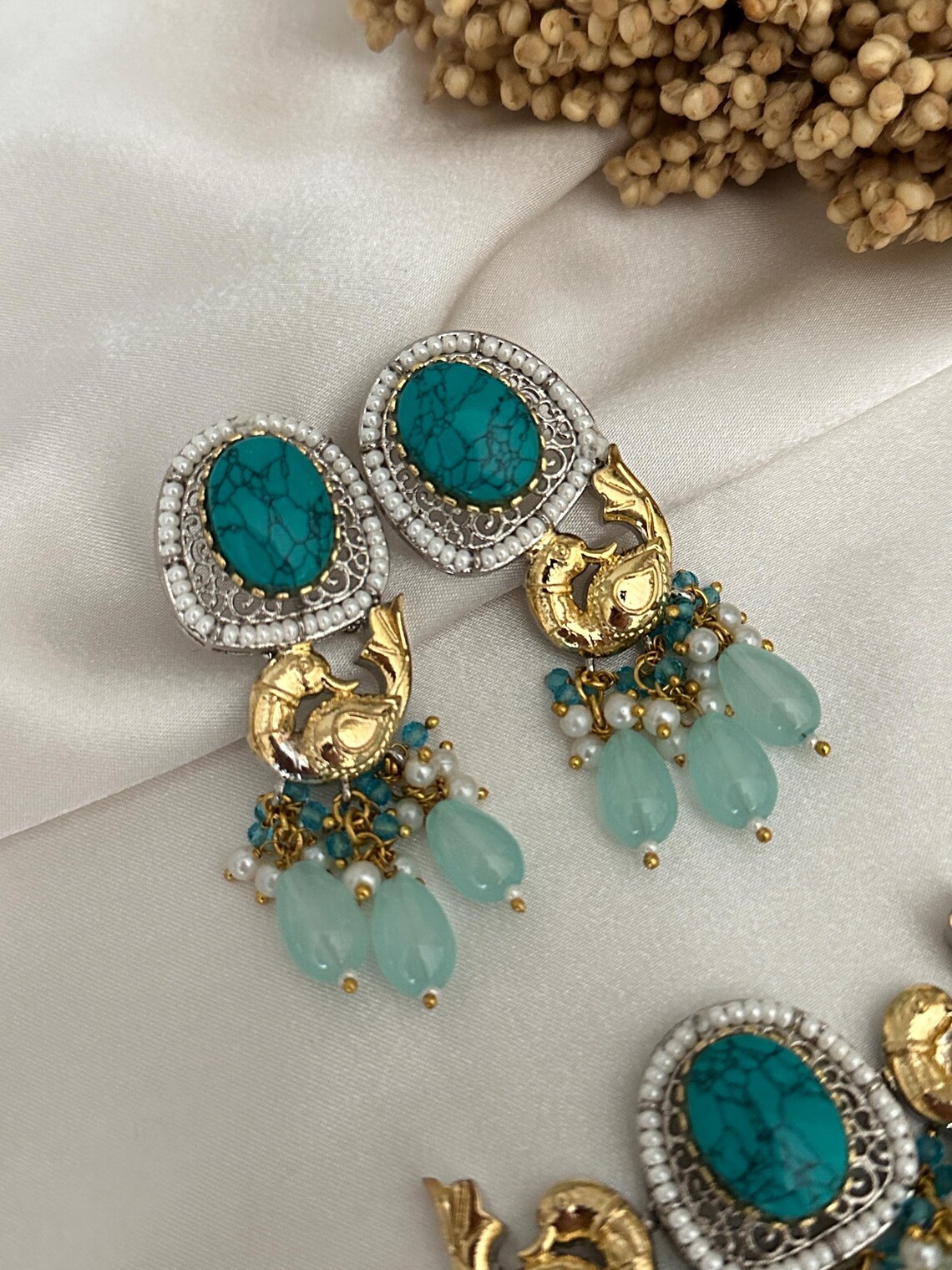 Turquoise Silver Choke Pachi Kundan Bead Kundan Oxidized Necklace ...