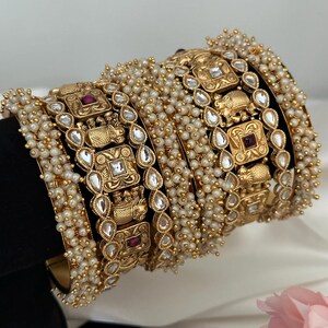Antique Gold Elephant Kade Bangles Rajasthani Kangan Gajre /indian Bangles/punjabi Bangles Set ...