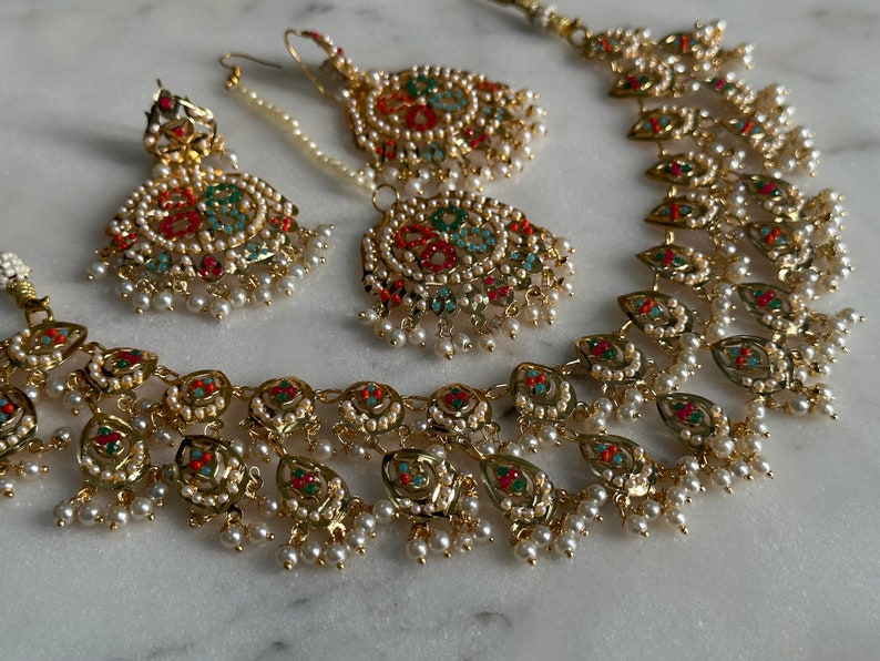 Jadau Multicolor Pipple Patti Tikka X Set/lightweight - Etsy