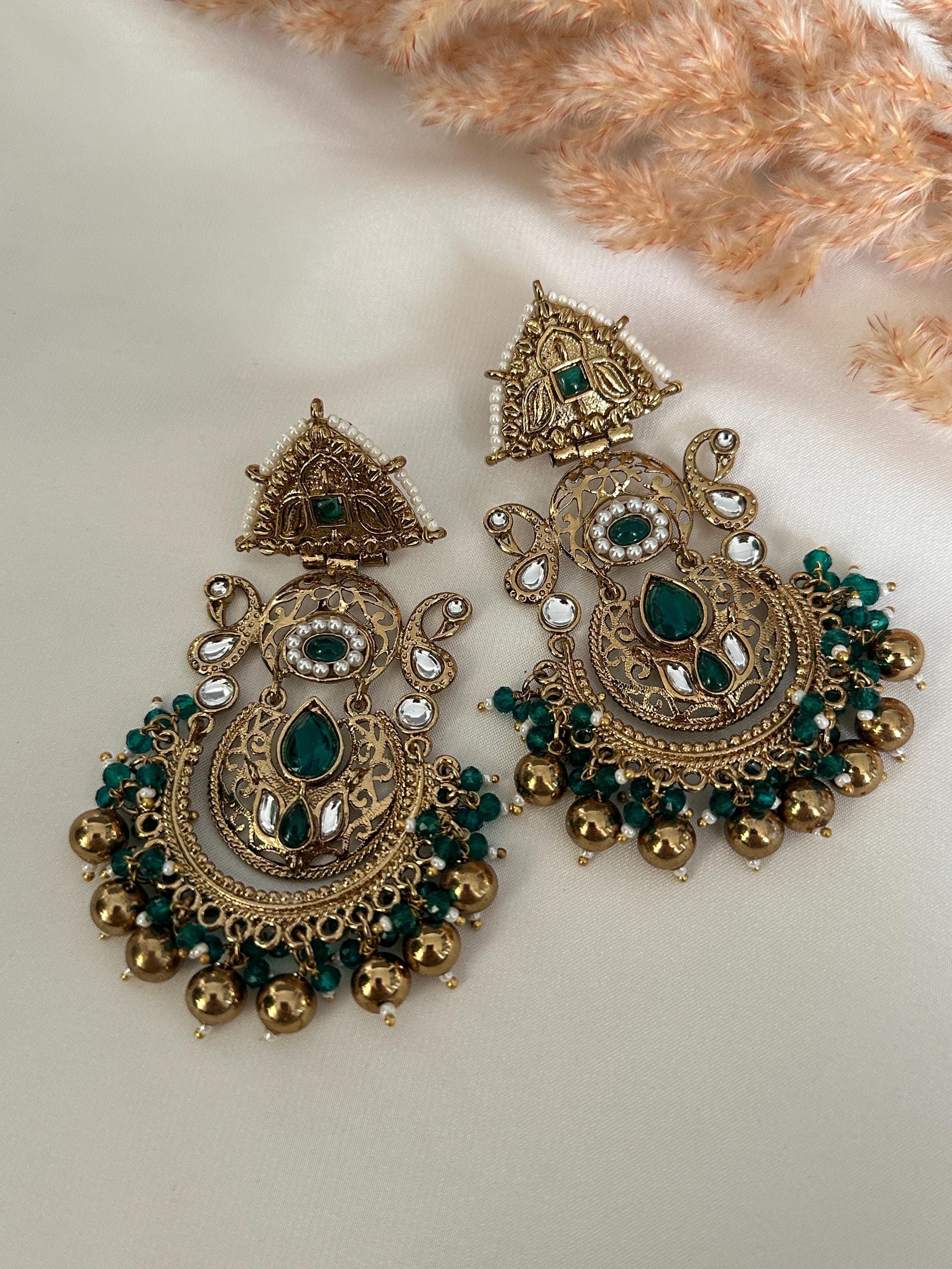 Antique Gold Statement Hydrabadi Earrings Pearl/punjabi Desi Pearl ...
