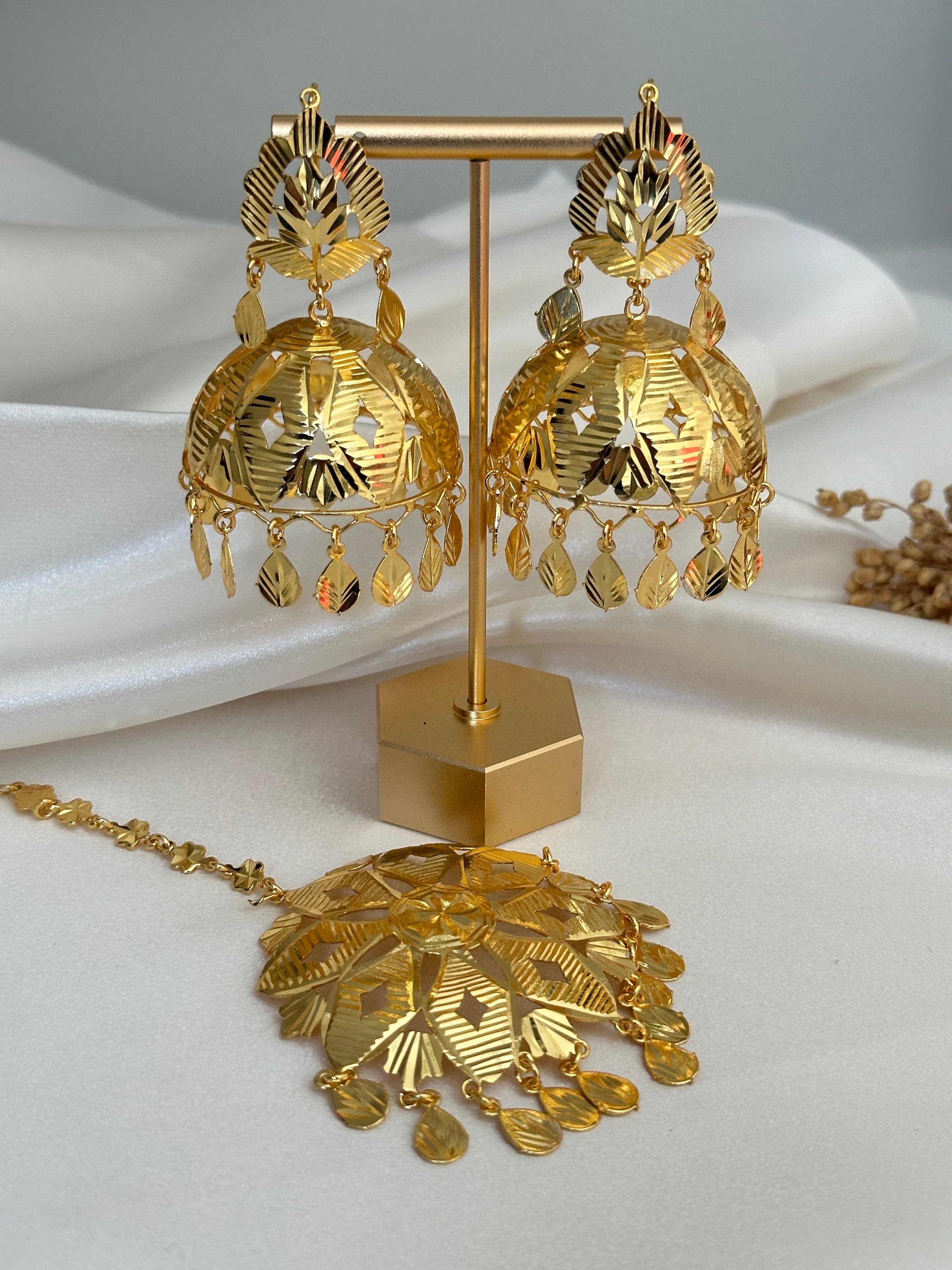 Oversized Punjabi Tikka Jhumka Piple Pattia Set/ Tikka Set/pattra ...
