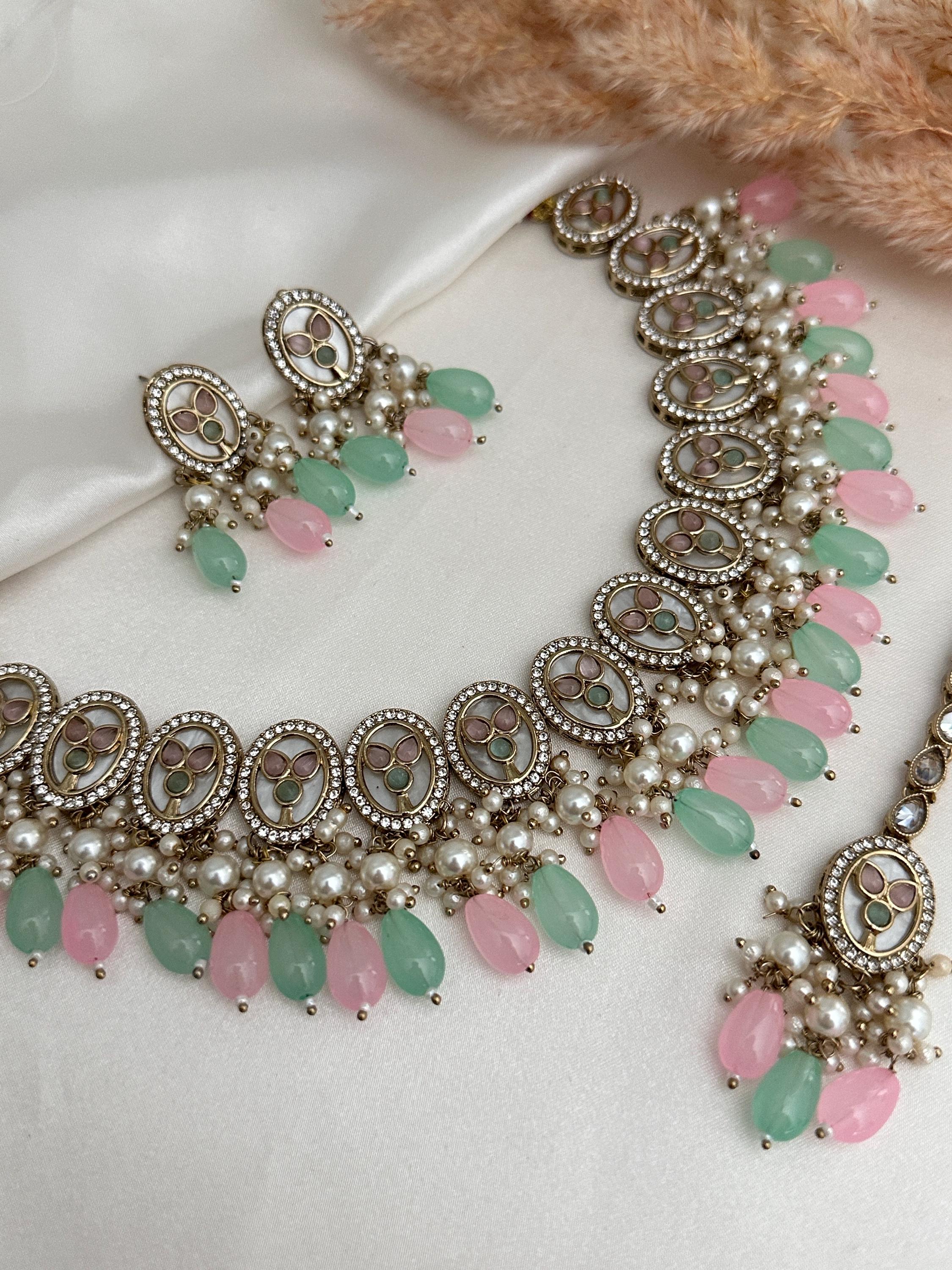 Sabyasachi Inspired Pink Monalisa Pachi Kundan Choker/sage Green ...